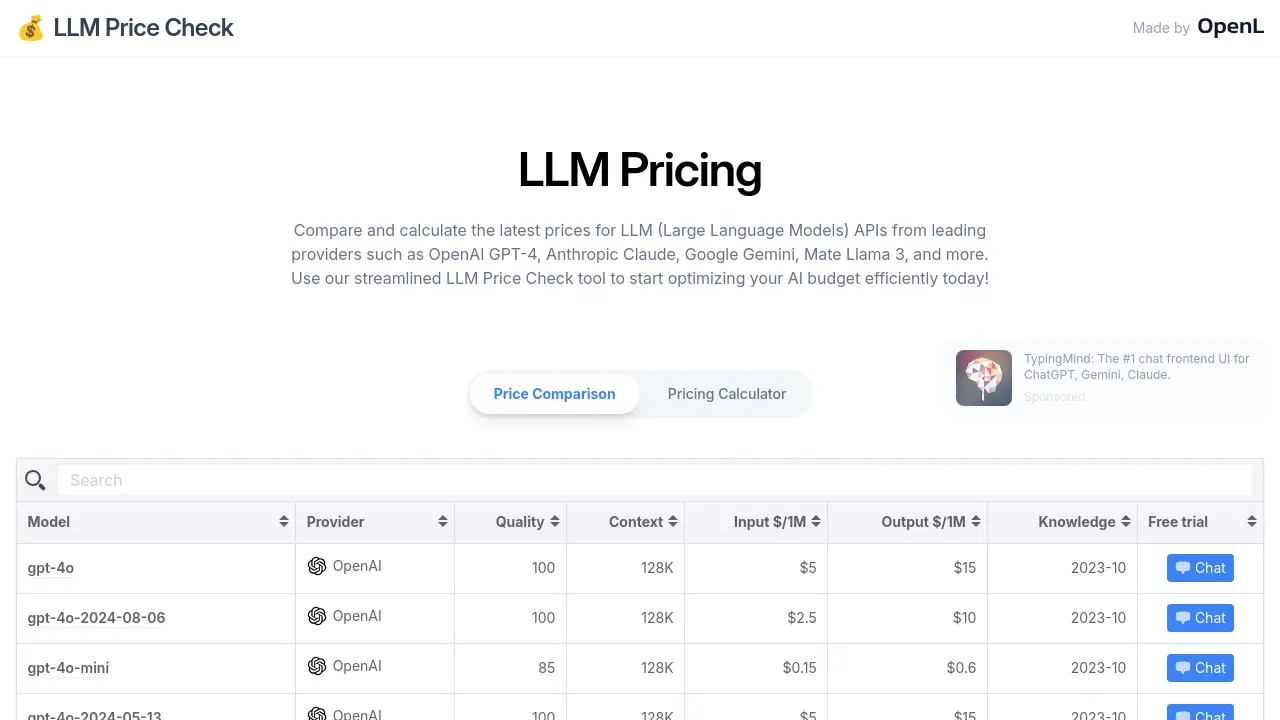 LLM Price Check - Compare LLM Prices Instantly