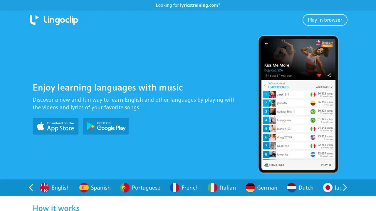 LyricsTraining - Learn languages through music with interactive lyrics