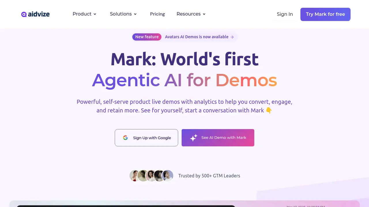Mark AI - Powerful, self-serve product live demos with analytics.
