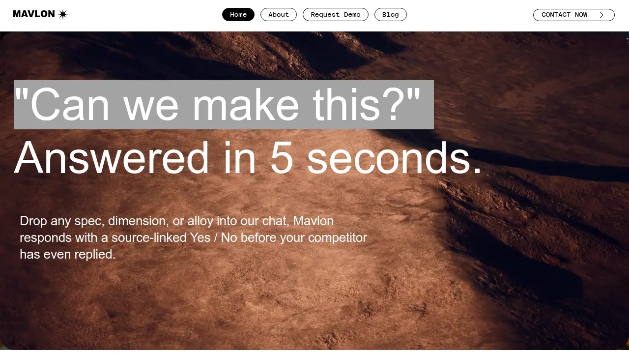 Mavlon - Instant, AI-Powered Answers for Custom Manufacturing Inquiries