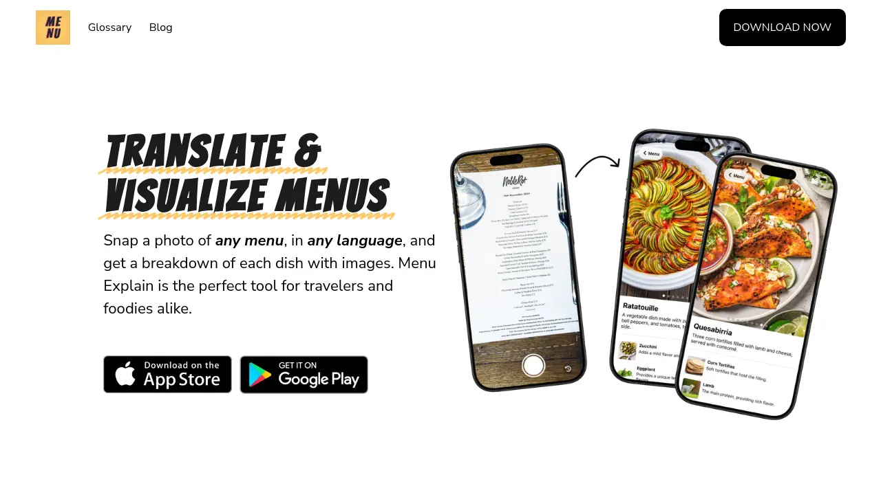 Menu Explain - Translate & Visualize Menus with Images