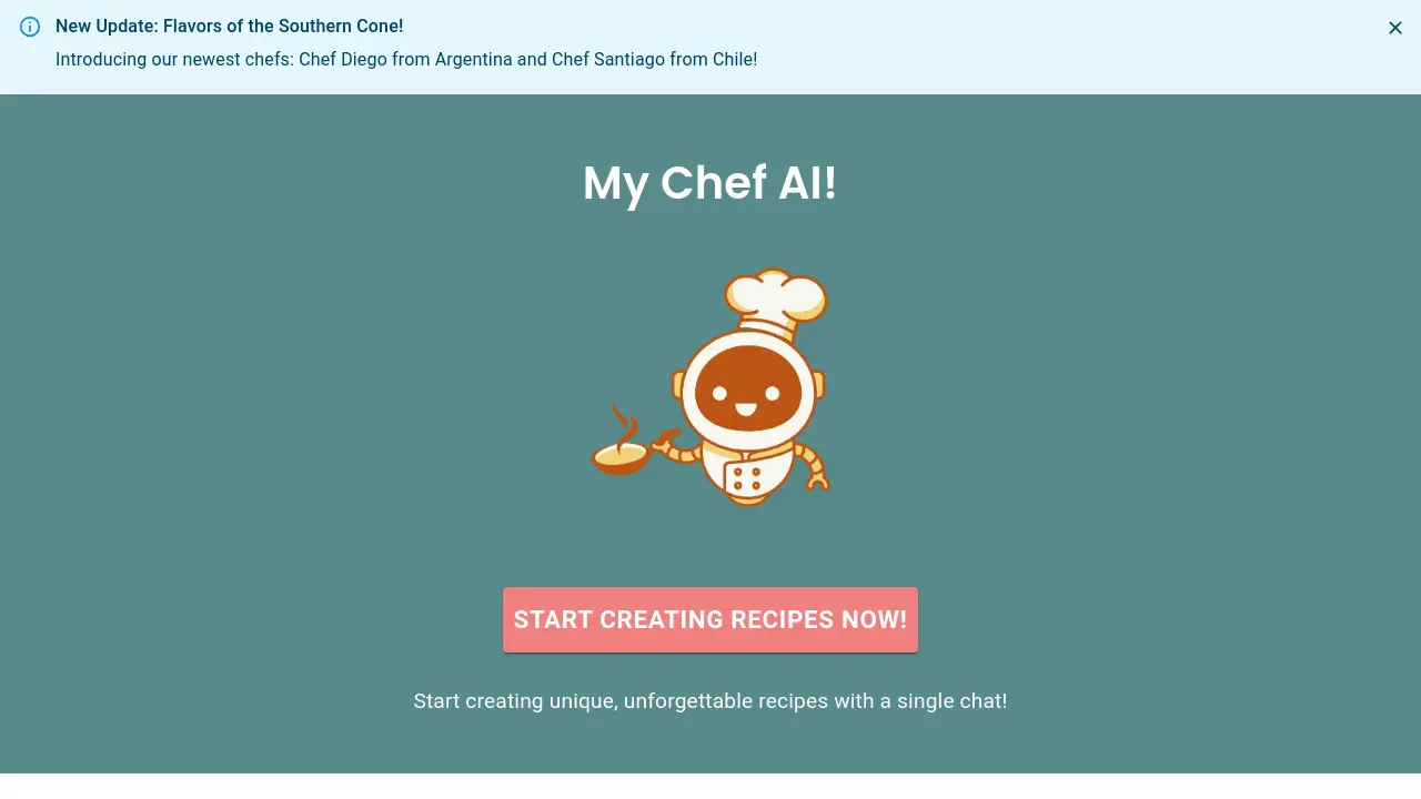 My Chef AI - Create unique, unforgettable recipes with a single chat.