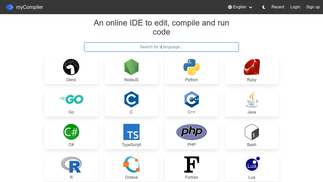 myCompiler - An online IDE to edit, compile and run code
