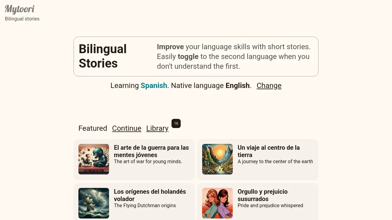 Mytoori - Improve Language Skills with Bilingual Short Stories