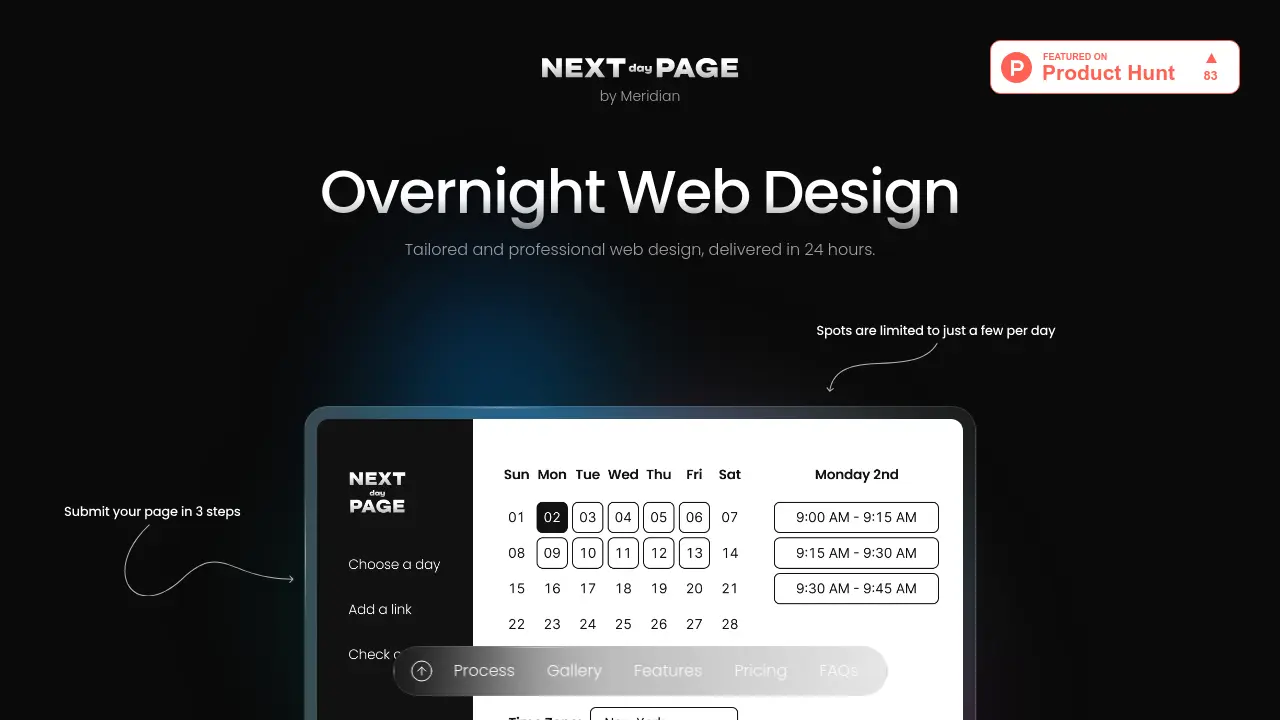Next Day Page - Professional web design delivered overnight.