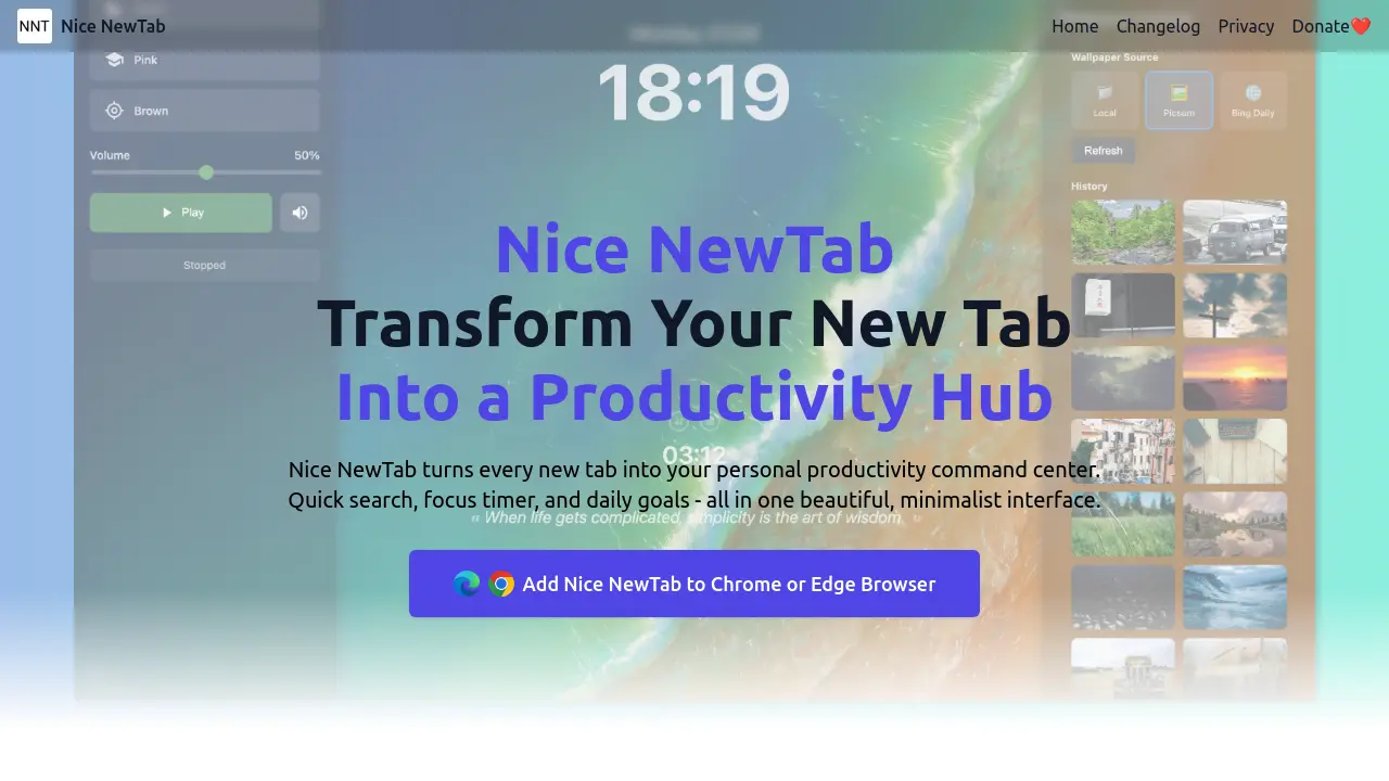 Nice NewTab - Transform Your New Tab Into a Productivity Hub