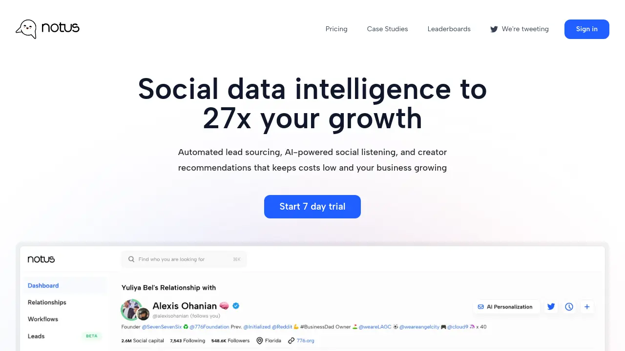 Notus - Social Data Intelligence to 27x Your Growth