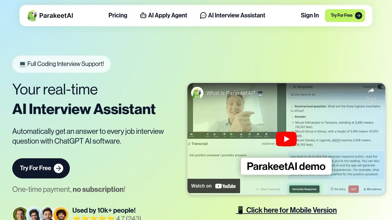 ParakeetAI - Your real-time AI Interview Assistant