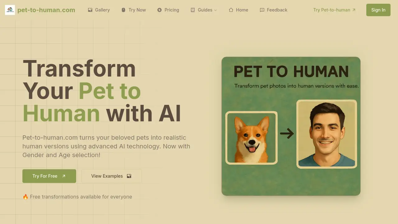 Pet-to-human - Transform Your Pet to Human with AI