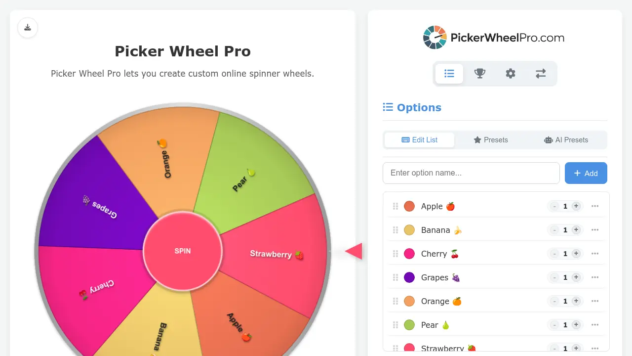 Picker Wheel Pro - Advanced online spinner wheel for fair random ...