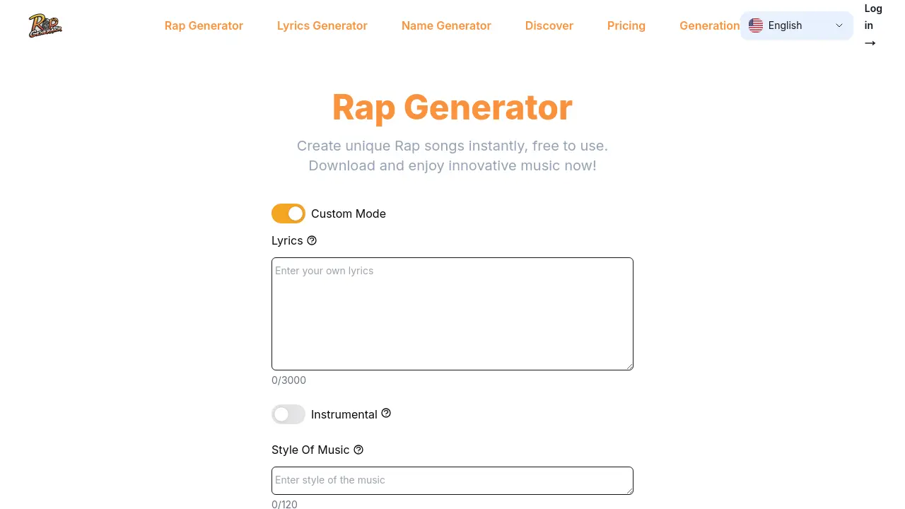 Rap Generator - Create unique Rap songs instantly, free to use.