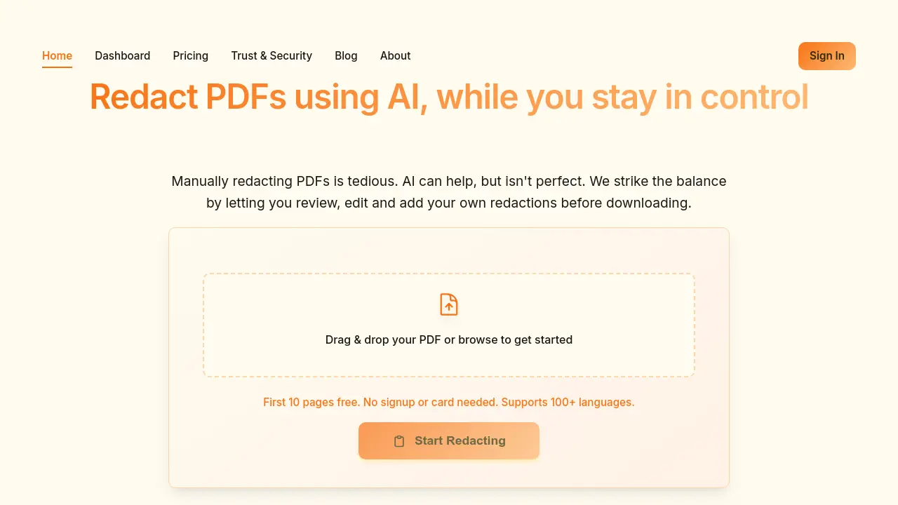 RedactMyPDF - Redact PDFs using AI, while you stay in control