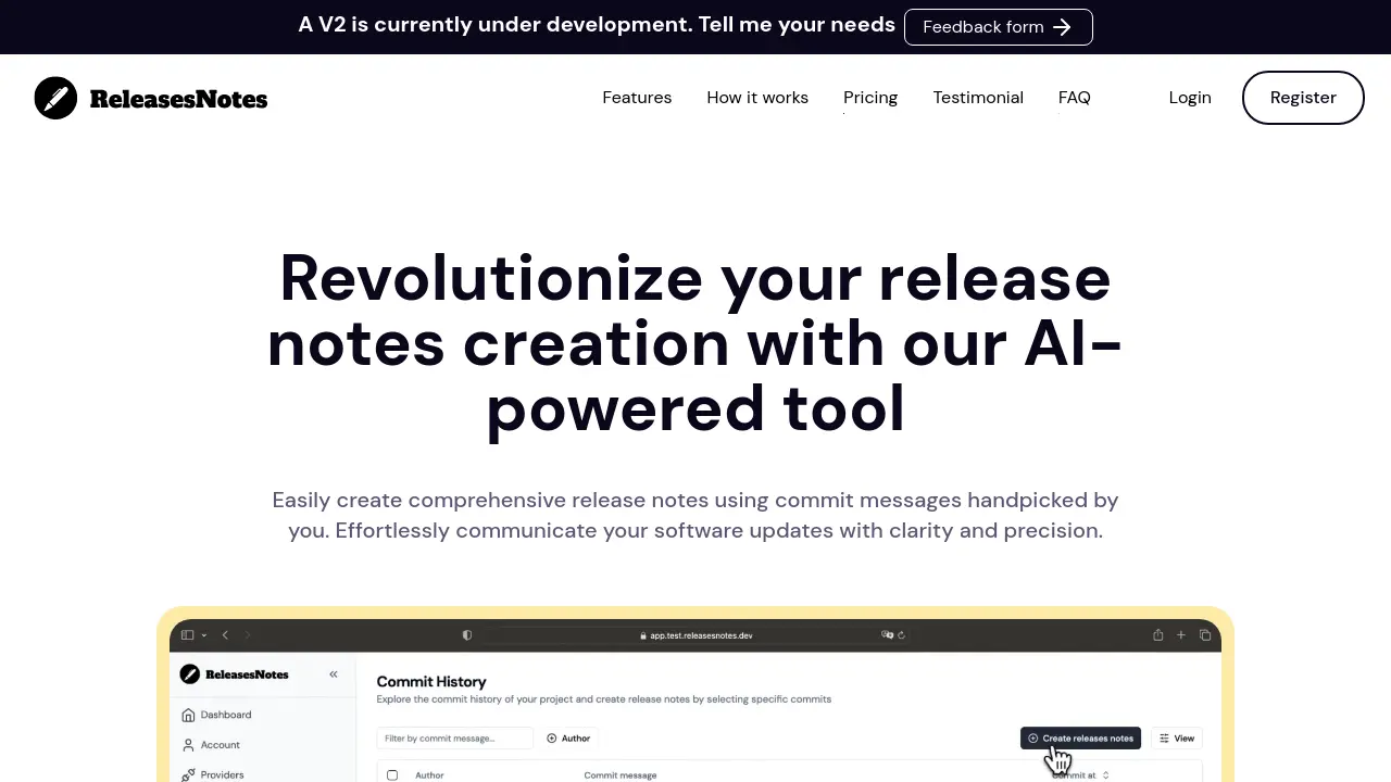 ReleasesNotes - Revolutionize Your Release Notes Creation with AI