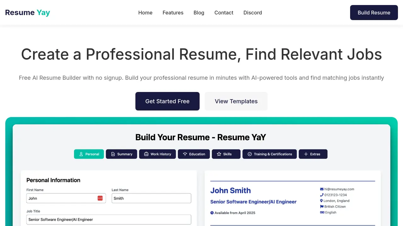 Resume Yay - Create a Professional Resume, Find Relevant Jobs