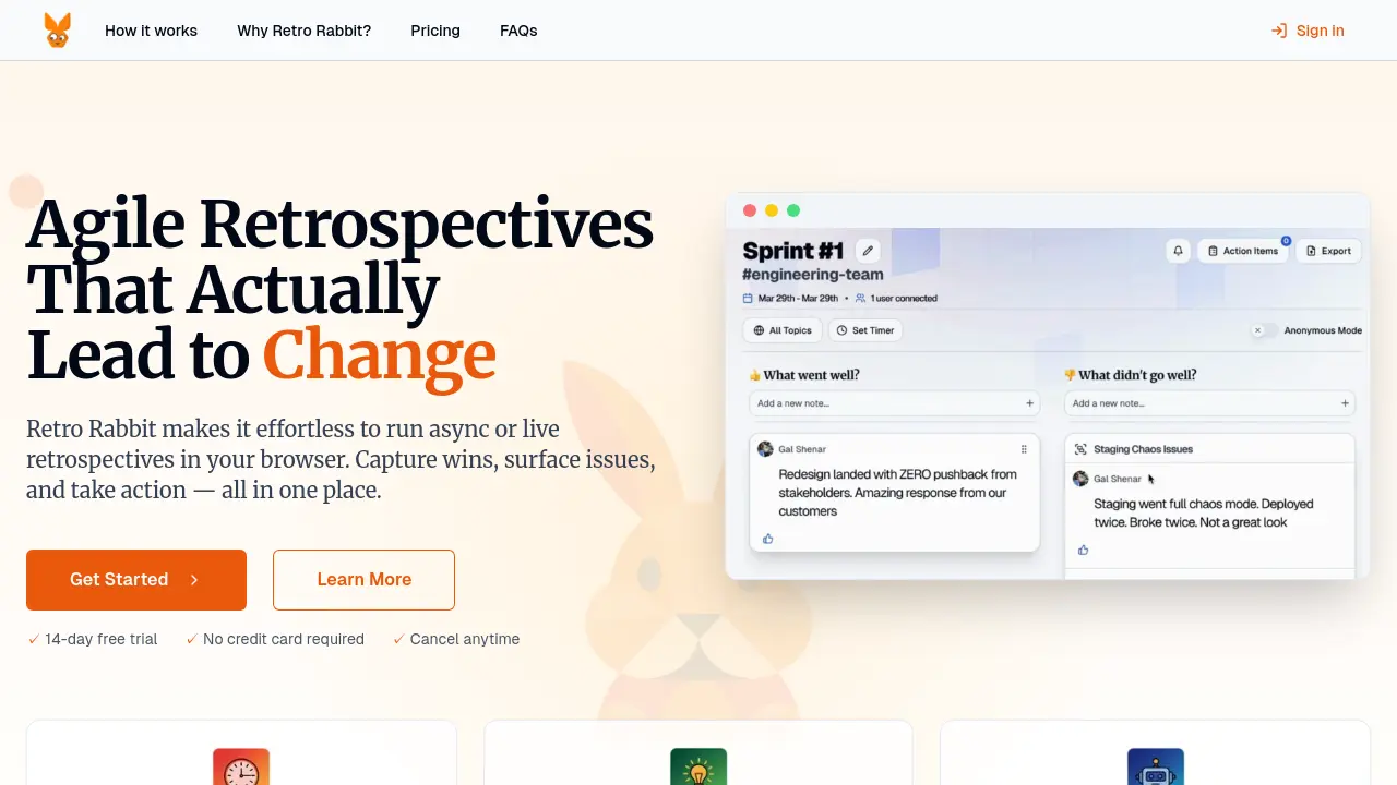 Retro Rabbit - Effortless Agile Retrospectives with AI-Powered Insights