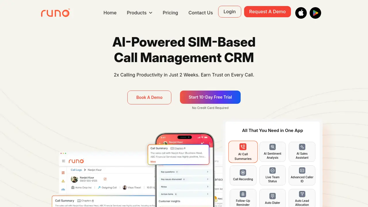 Runo - AI-Powered SIM-Based Call Management CRM for Sales Teams