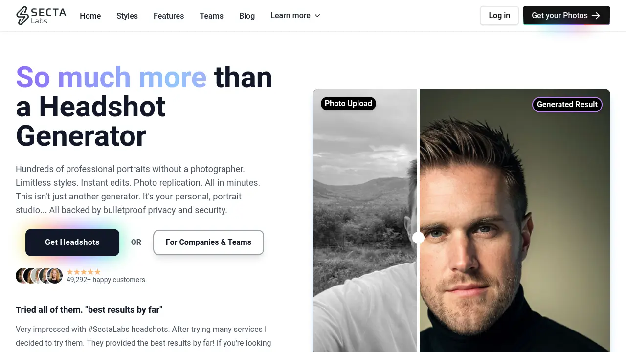 Secta Labs - Professional AI Headshots Without a Photographer