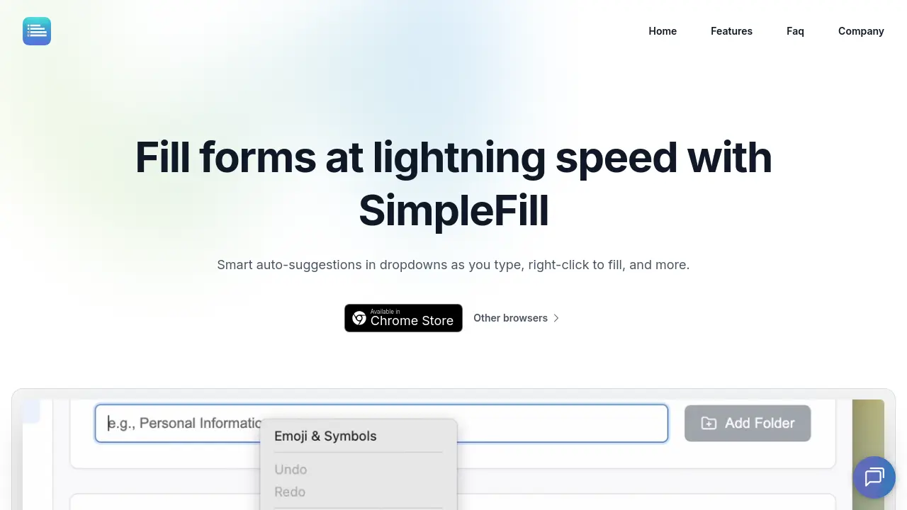 SimpleFill - Fill forms at lightning speed with smart auto-suggestions