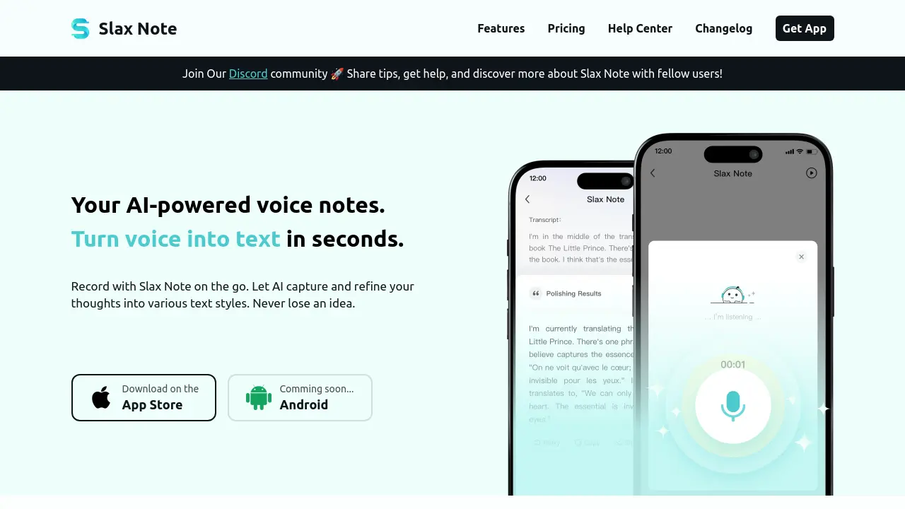 Slax Note - Your AI-powered voice notes. Turn voice into text in seconds.