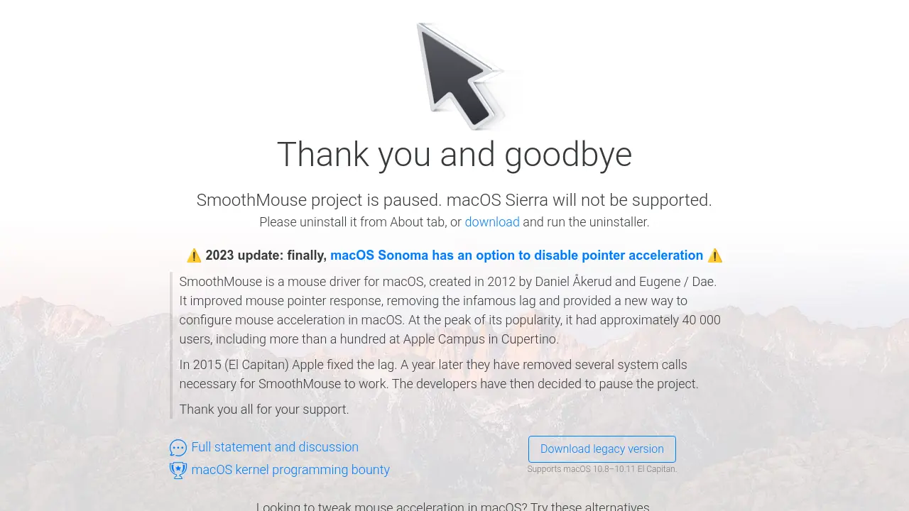 SmoothMouse - Enhancing mouse pointer response and acceleration on macOS