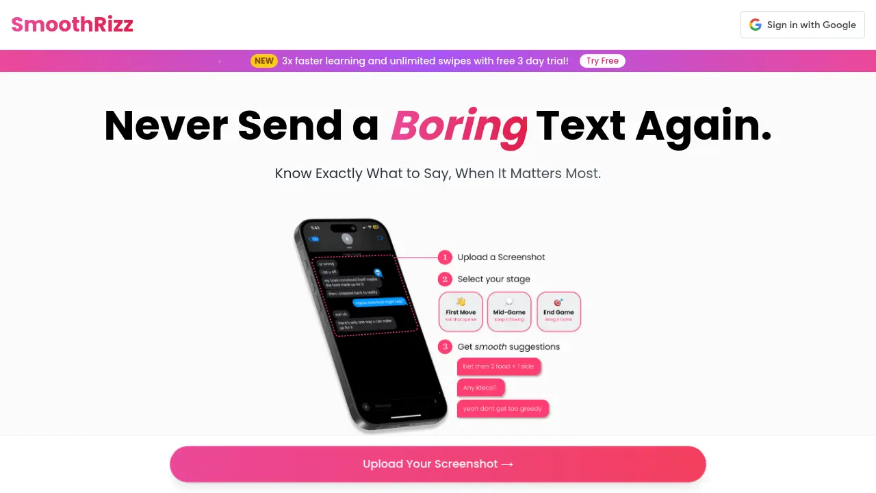 SmoothRizz - Never Send a Boring Text Again. Know Exactly What to Say ...