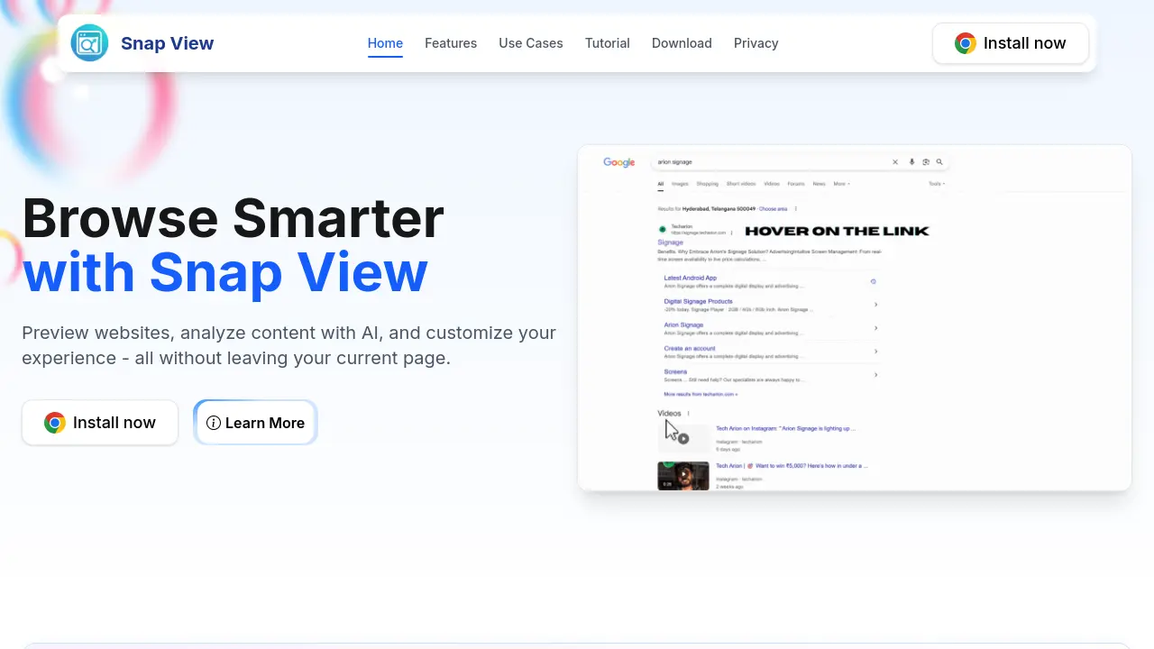 Snap View - Browse Smarter with AI-Powered Website Previews