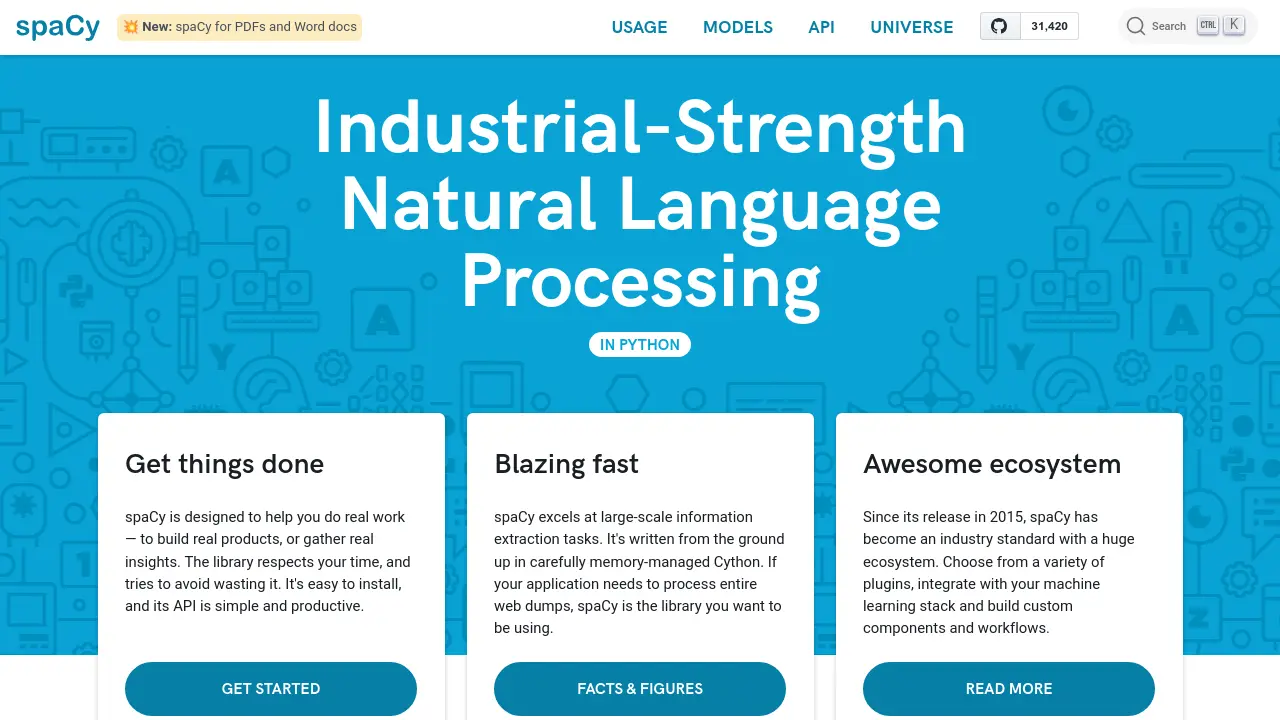 spaCy - Industrial-Strength Natural Language Processing in Python