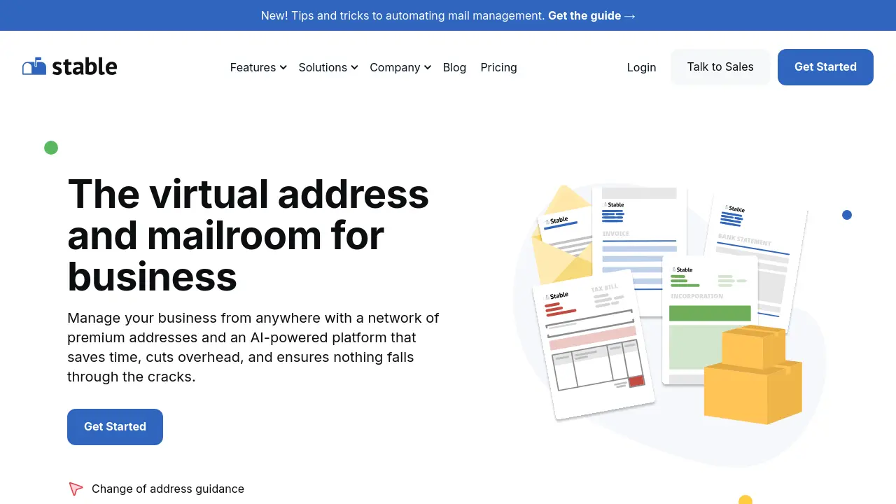 Stable - AI-Powered Virtual Mailroom and Address Management for Business