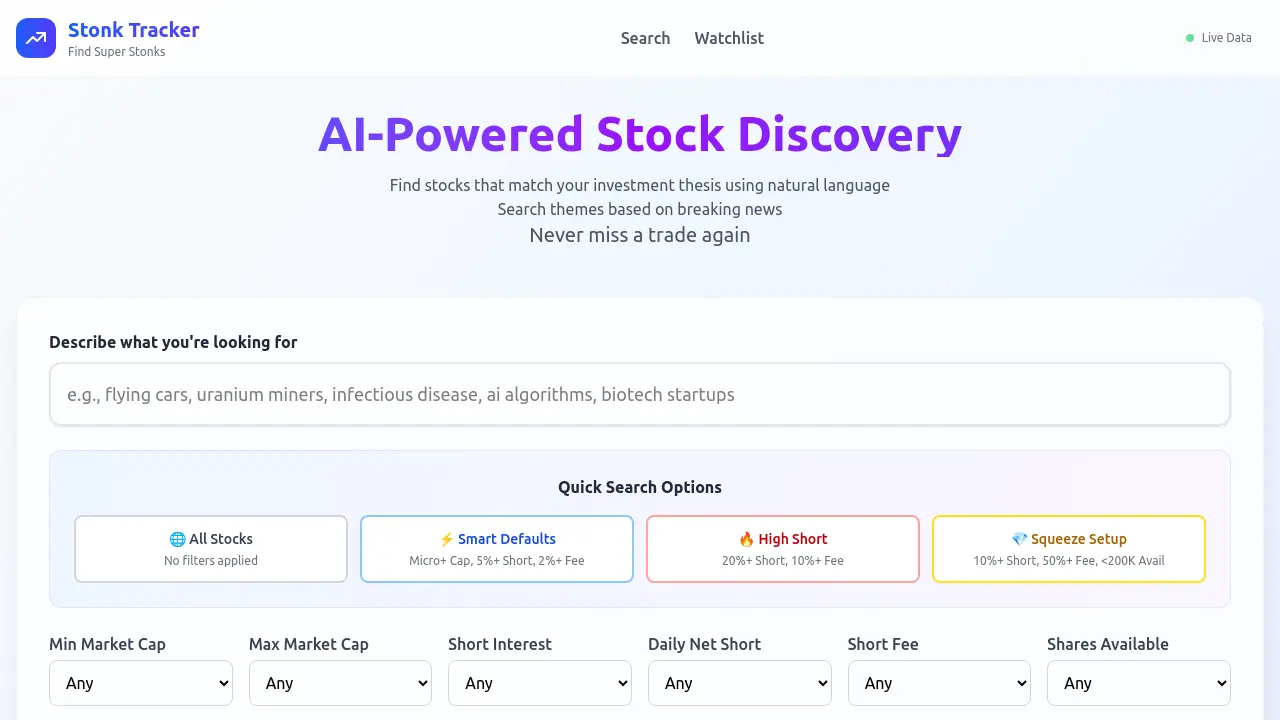 Stonk Tracker - AI-Powered Stock Discovery and Search