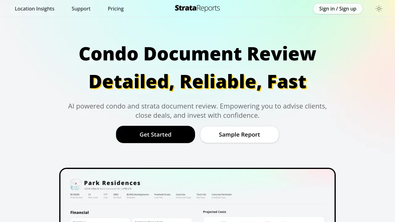 StrataReports - AI-powered condo and strata document review.