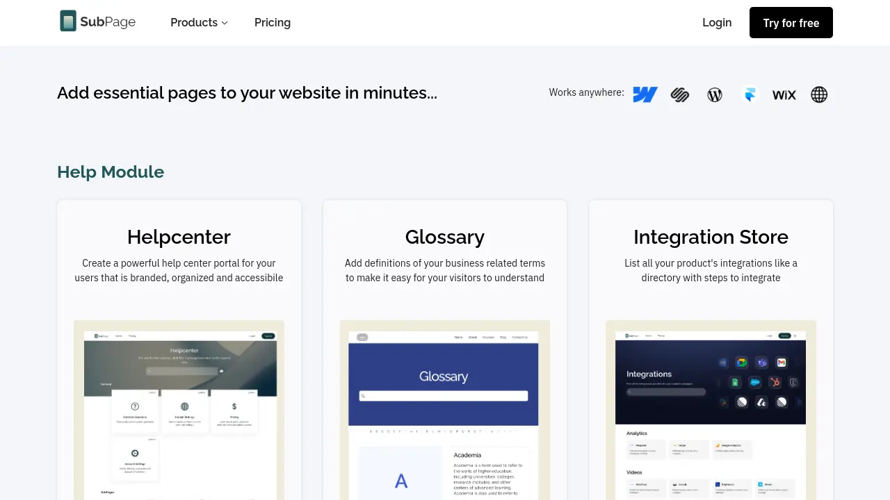 SubPage - Add essential business pages to your website in minutes