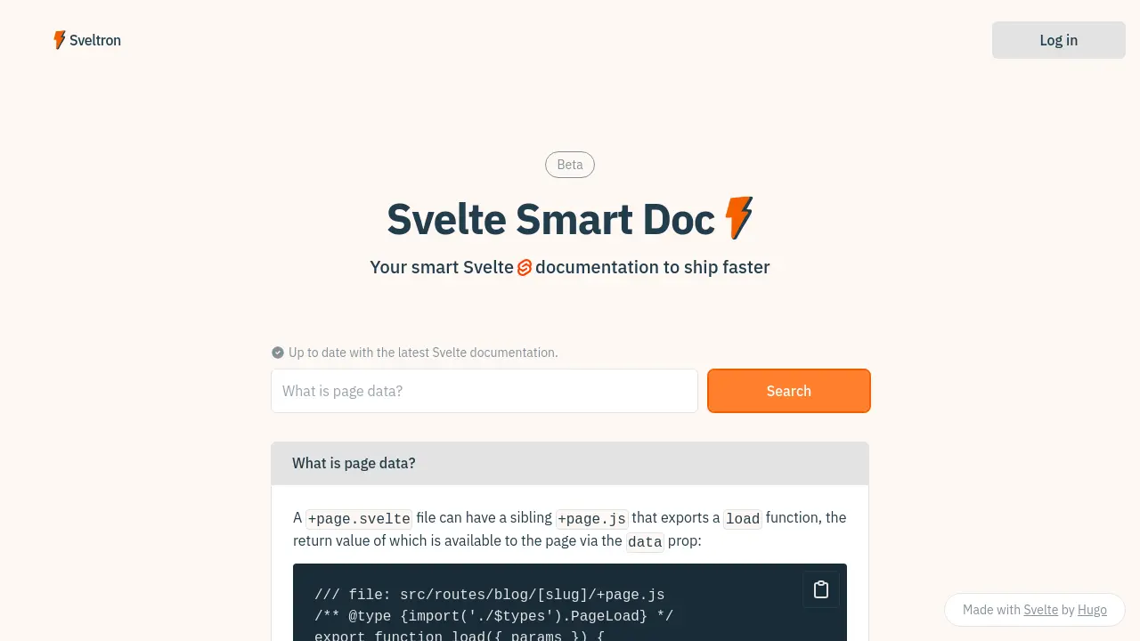 Sveltron - Your smart Svelte documentation to ship faster.