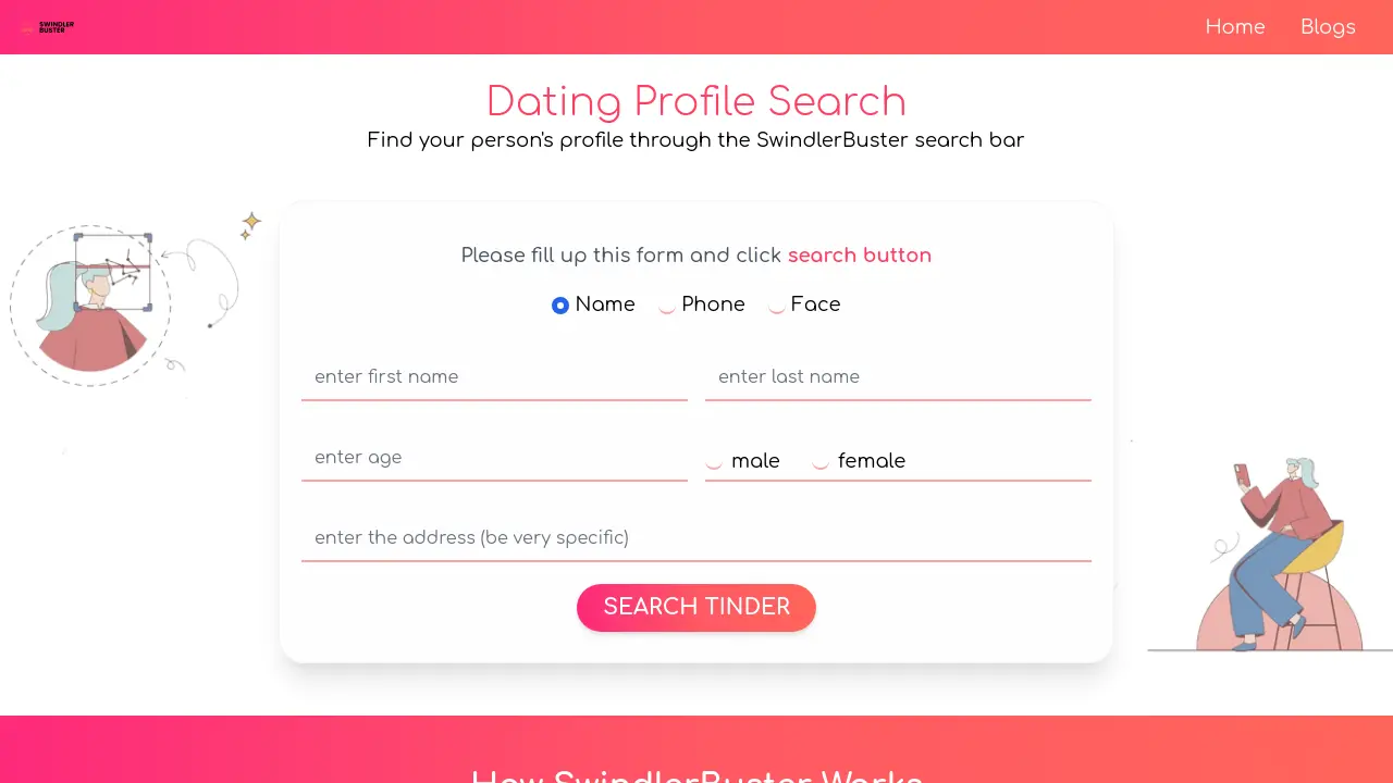 SwindlerBuster - Find Tinder profiles by name, phone number, or face.