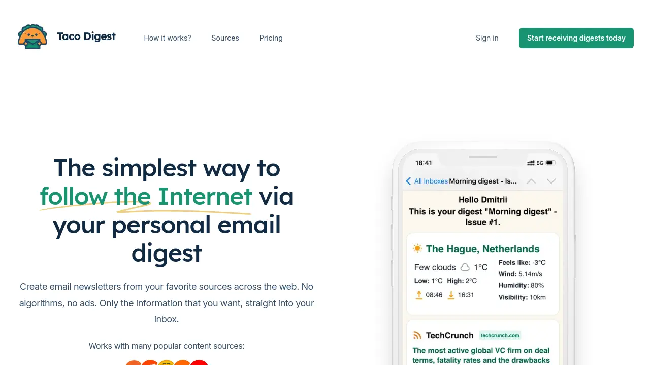 Taco Digest - Personalized Email Digests from Your Favorite Online Sources