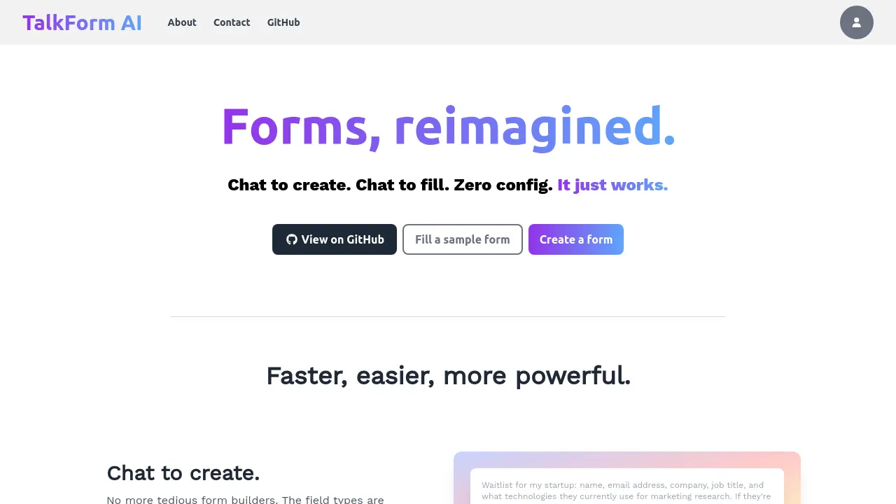 TalkForm AI - Forms, reimagined. Chat to create. Chat to fill.