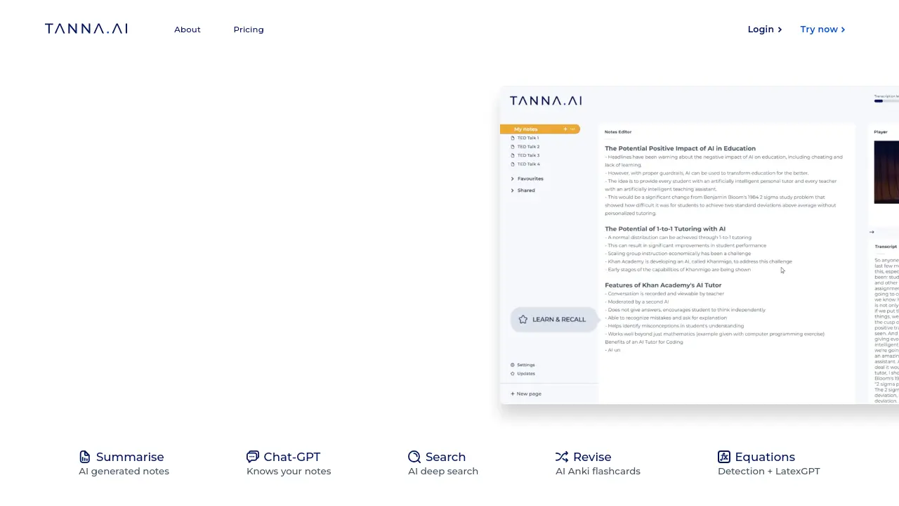 Tanna.AI - Learn anything with powerful AI note-taking.