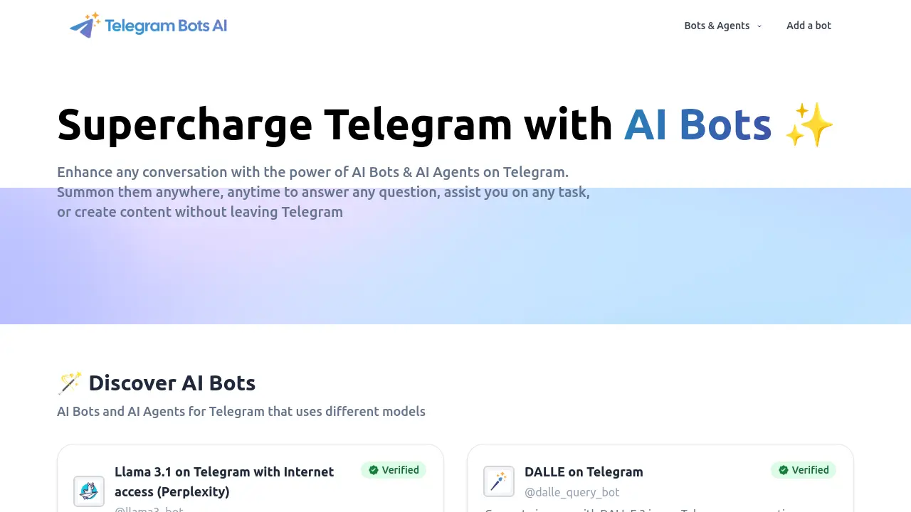 TelegramBots.ai - Supercharge Telegram with AI Bots