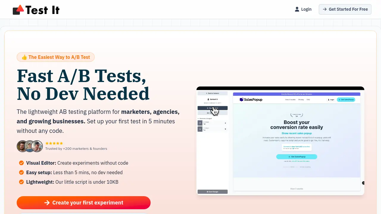 Test It - No-Code, Lightweight A/B Testing for Marketers