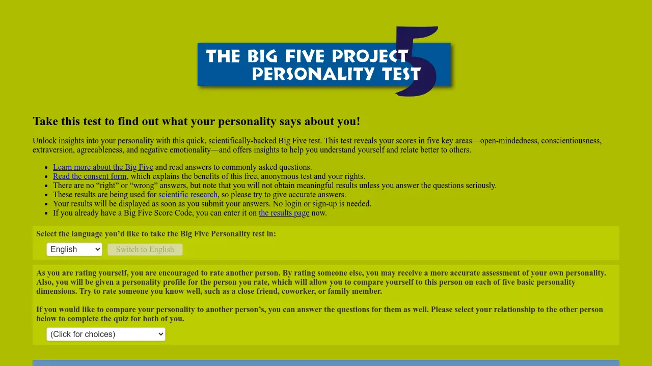 The Big Five Personality Project Personality Test - Discover your ...