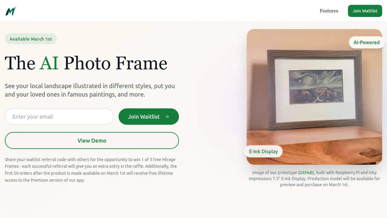 The Mirage Frame - Transform Your Photos with AI