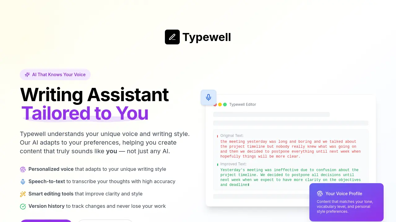 Typewell - AI That Knows Your Voice