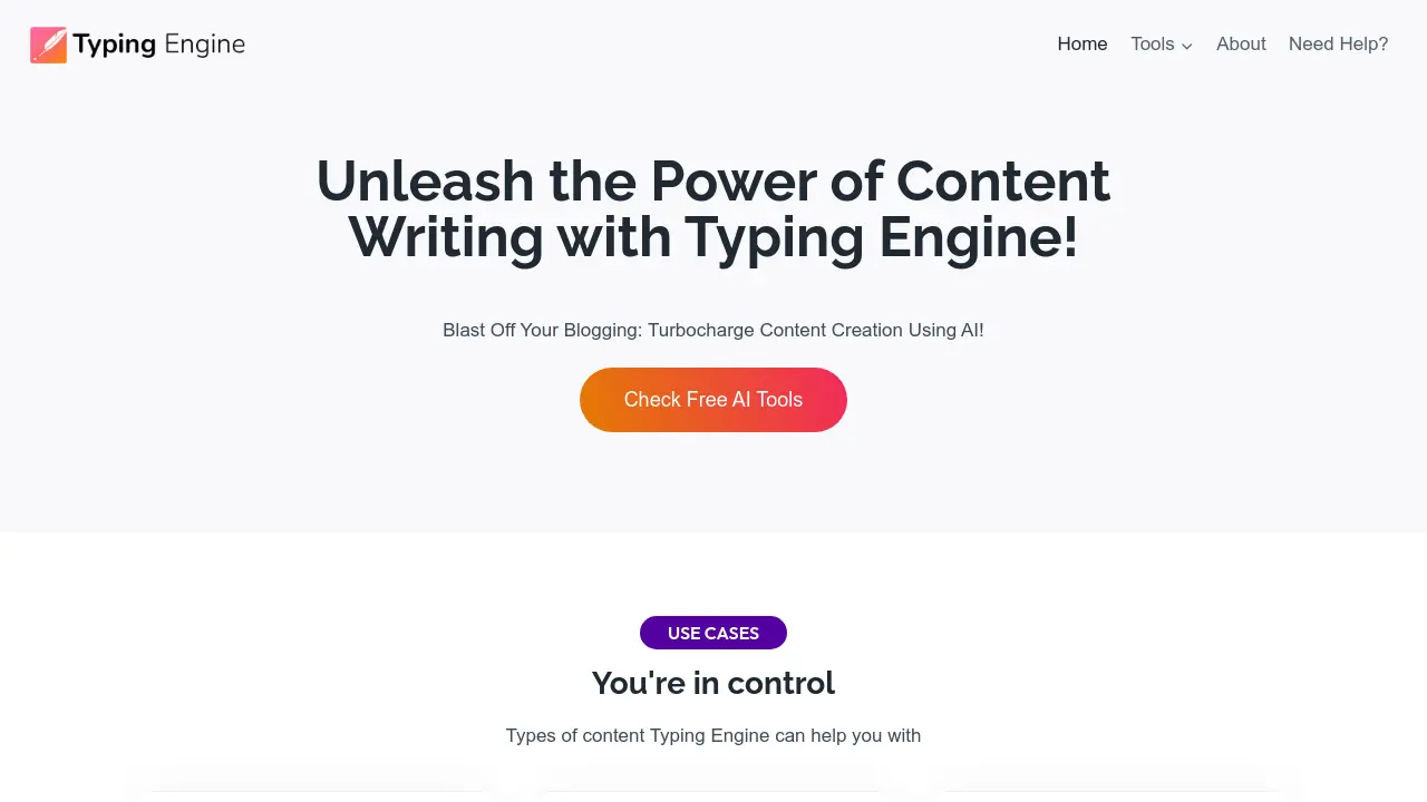 Typing Engine - Unleash the Power of Content Writing with AI