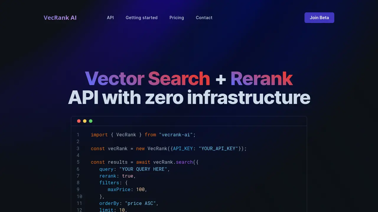VecRank AI - Vector Search + Rerank API with zero infrastructure