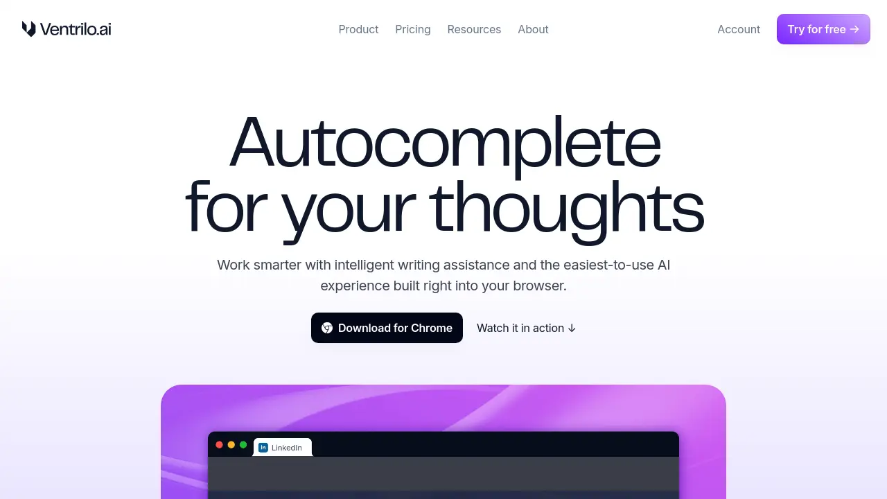 Ventrilo.ai - Autocomplete for your thoughts