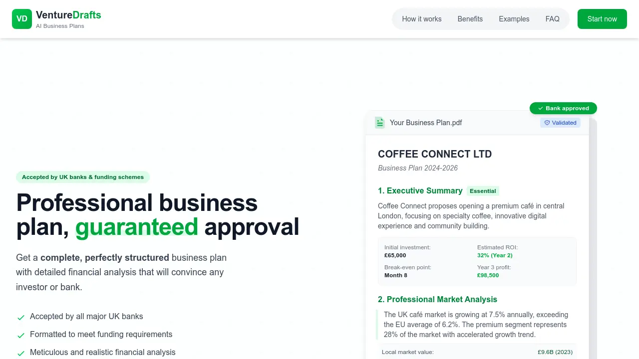 VentureDrafts - Professional business plan, guaranteed approval
