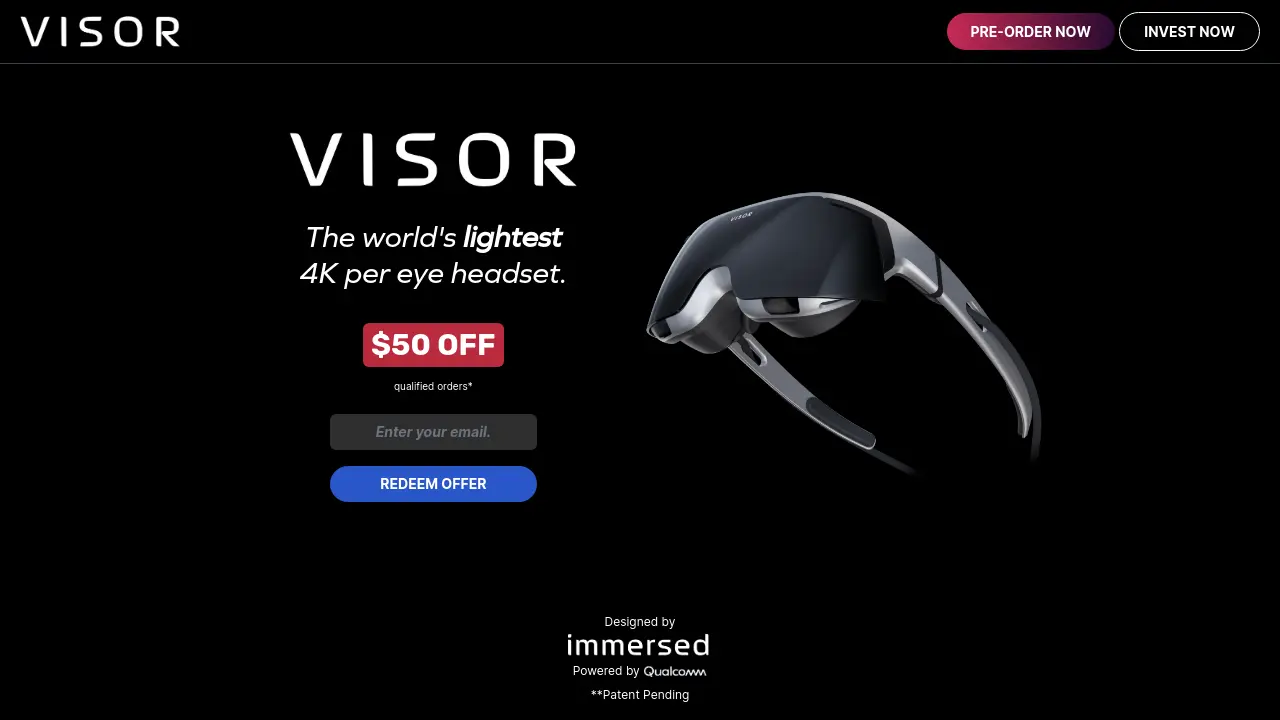 Visor - The World's Lightest 4K per Eye Headset for Productivity and ...