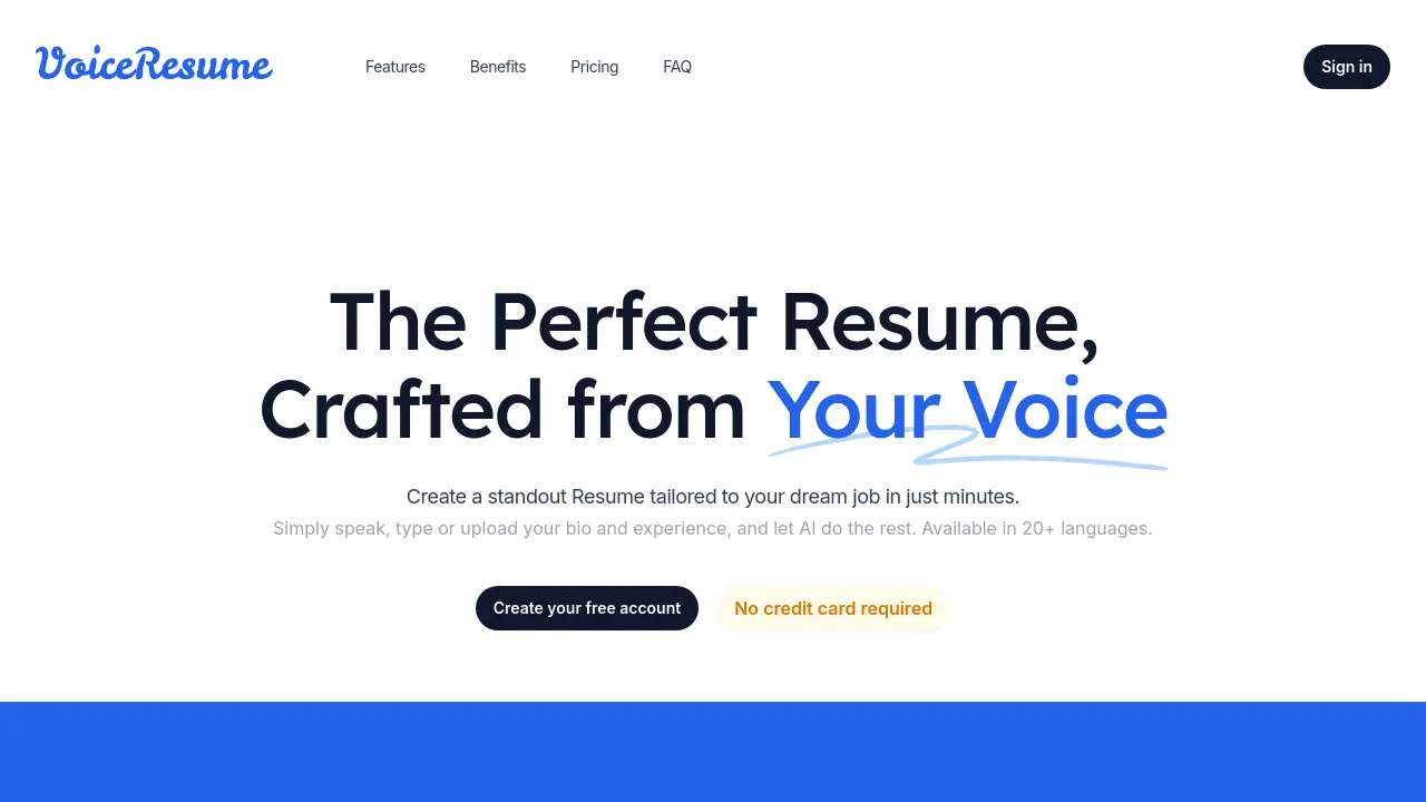 VoiceResume - The Perfect Resume, Crafted from Your Voice