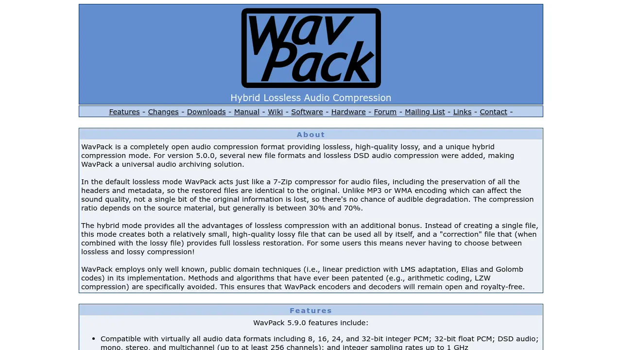 WavPack - Hybrid Lossless Audio Compression for Universal Archiving