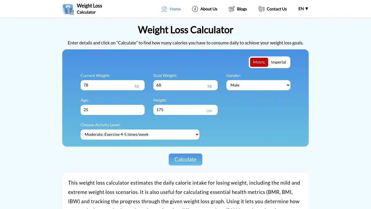 Weight Loss Calculator - Personalized Calorie Intake Calculator for ...