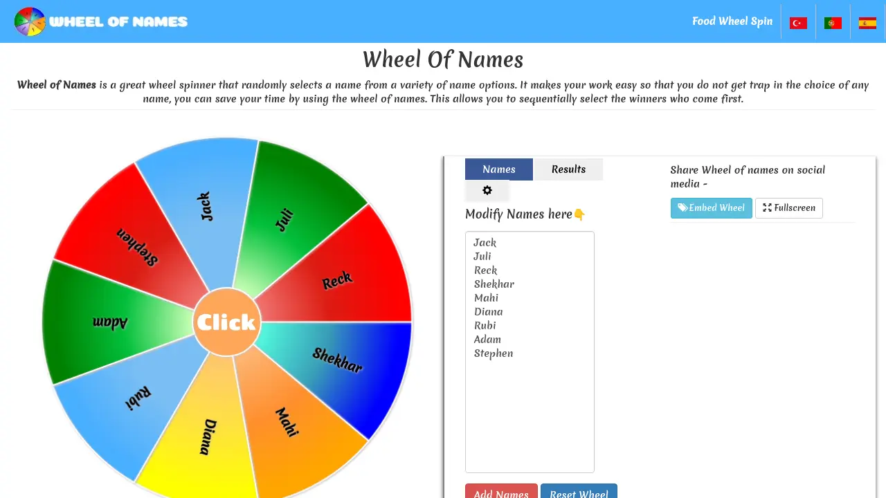Wheel Of Names - Randomly select names with an interactive wheel spinner